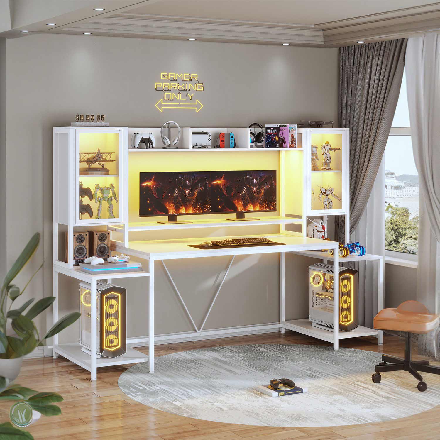 SEDETA 74.8 Inch LED Ergonomic Gaming Desk Computer Table with Hutch