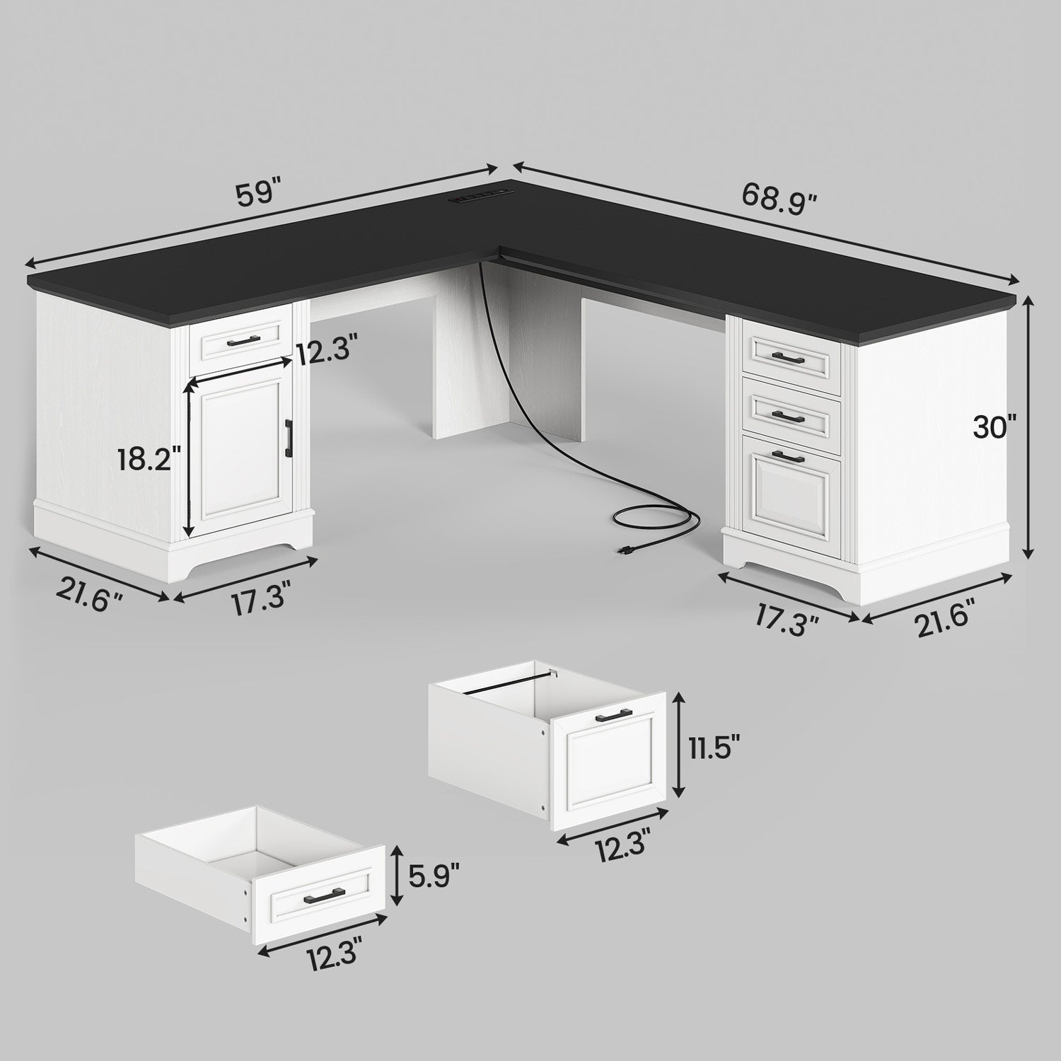 SEDETA 69 Inch Executive L Shaped Computer Desk with Drawers and Stora