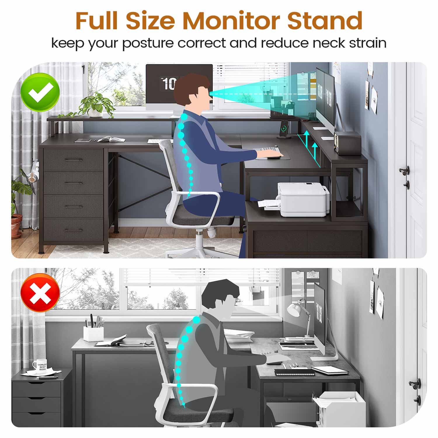 SEDETA® 108 Inch L Shaped Gaming Desk Corner Home Office Computer Desk