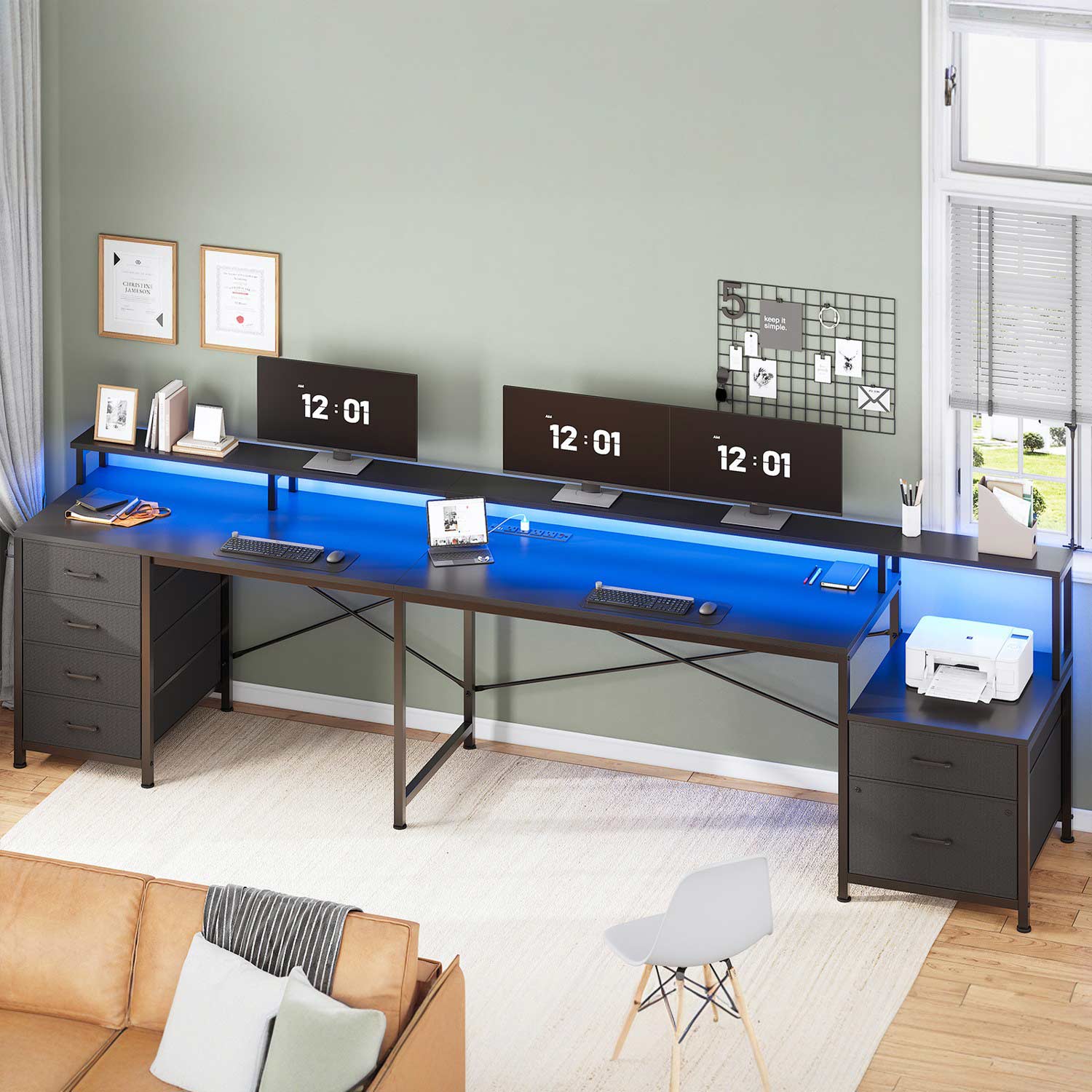 SEDETA | 108 Inch Gaming Desk Two Person L Shaped Desk with File Drawe