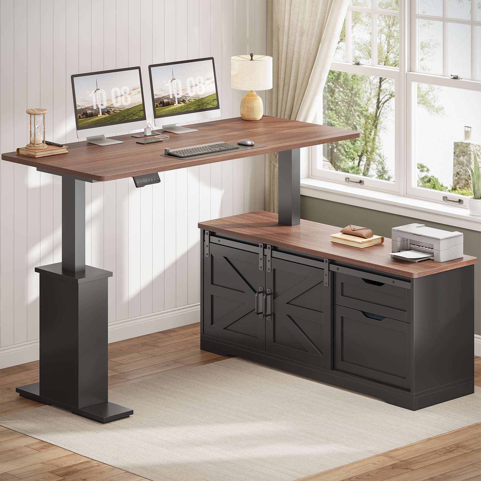 SEDETA® 55 Inch Height Adjustable Farmhouse L Shaped Electric Standing