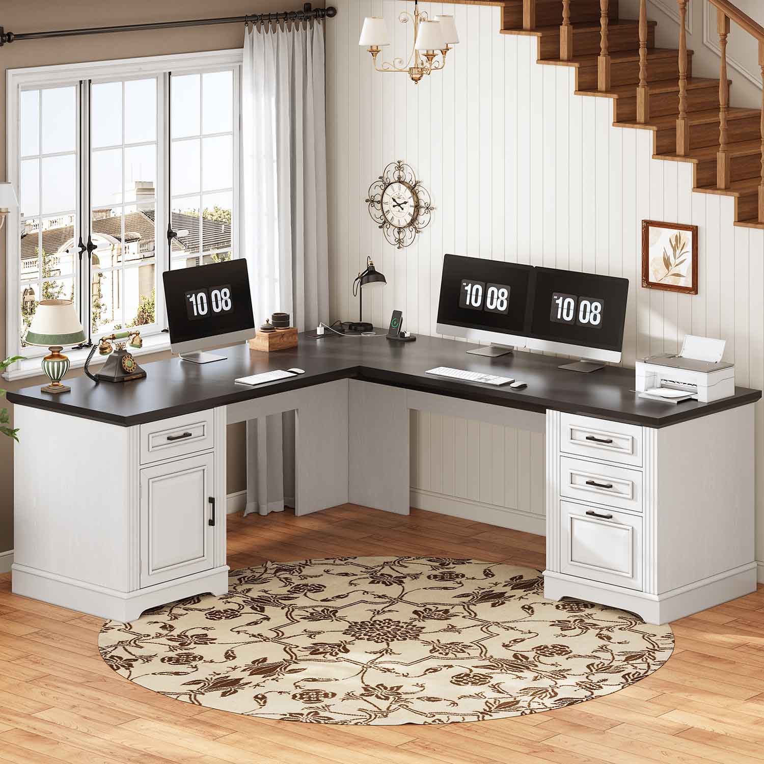 SEDETA 69 Inch Executive L Shaped Desk with Drawers and Storage Cabine