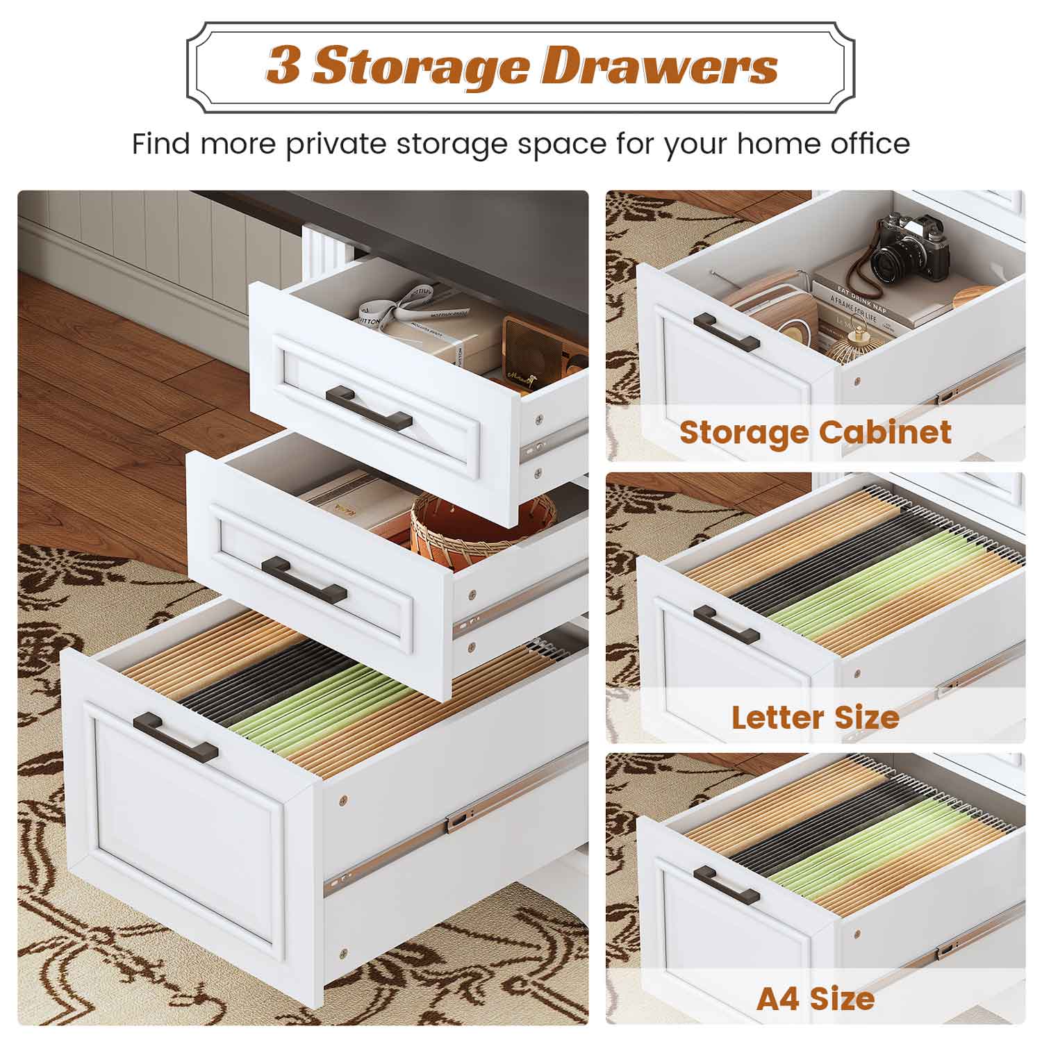 SEDETA 69 Inch Executive L Shaped Desk with Drawers and Storage Cabine