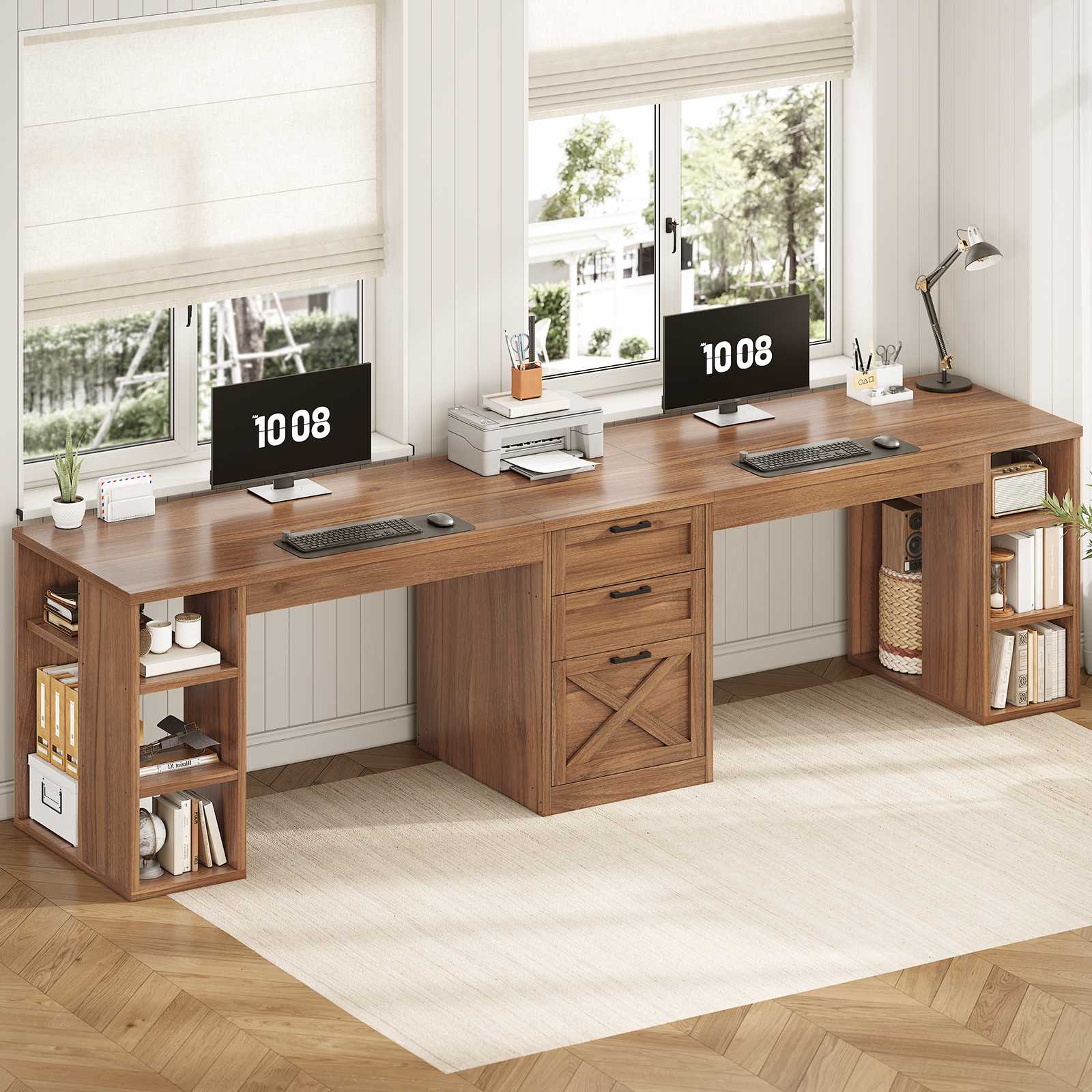 SEDETA 96.5 Inch Long Two Person Farmhouse Computer Desk Writing Desk