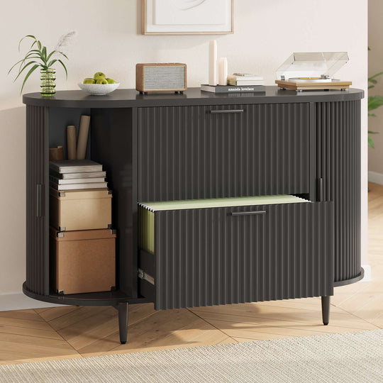 SEDETA 39.4 Inch File Cabinet for Home Office Modern Fluted Curved Cab