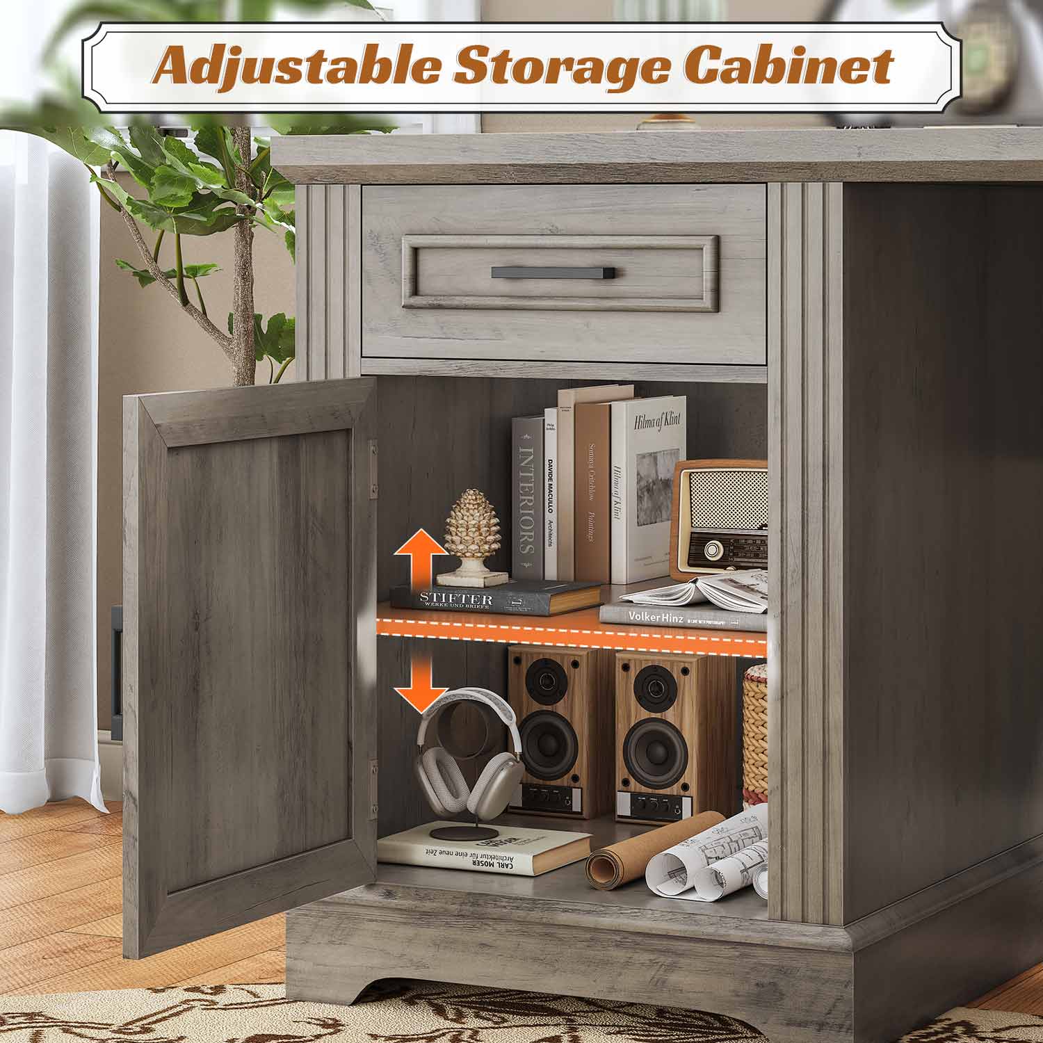 SEDETA 69 Inch Executive L Shaped Desk with Drawers and Storage Cabine