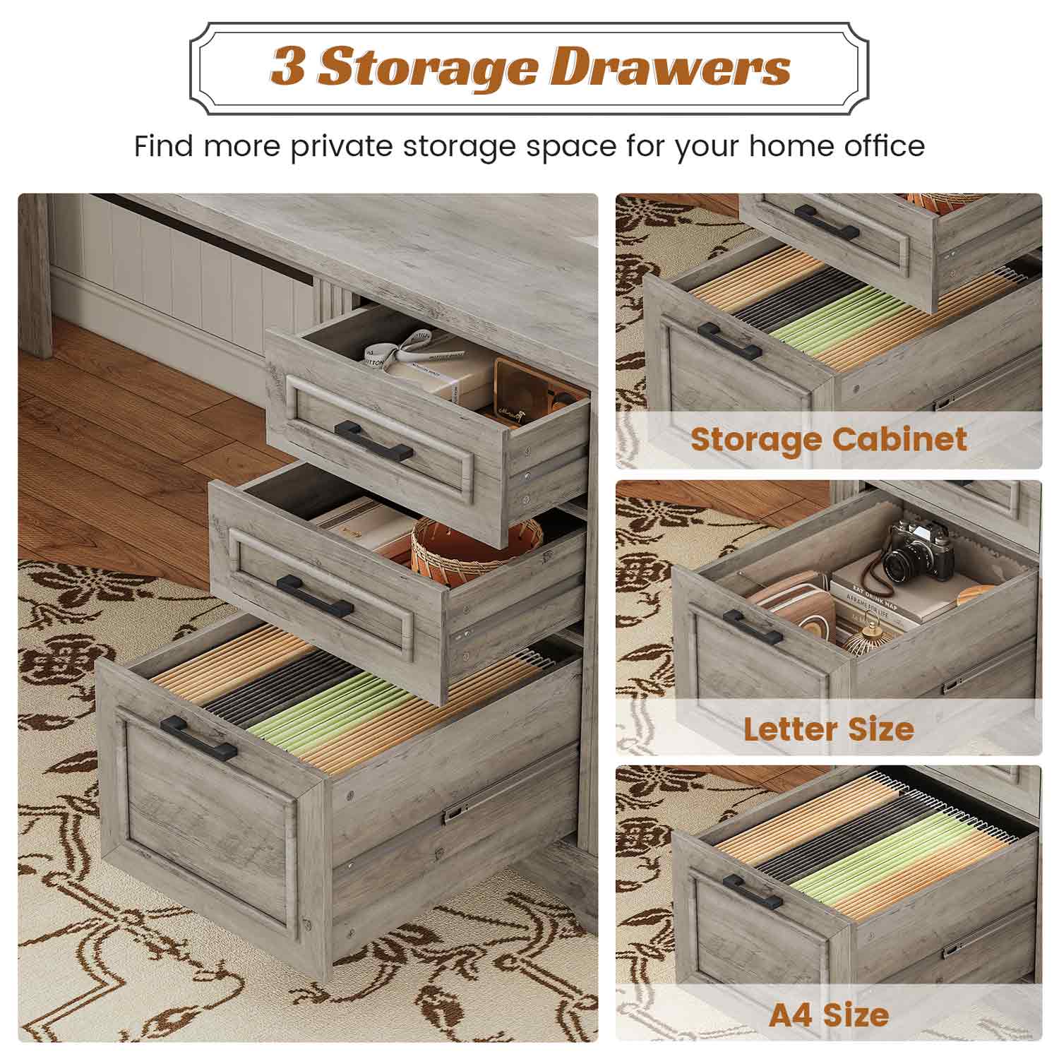 SEDETA 69 Inch Executive L Shaped Desk with Drawers and Storage Cabine