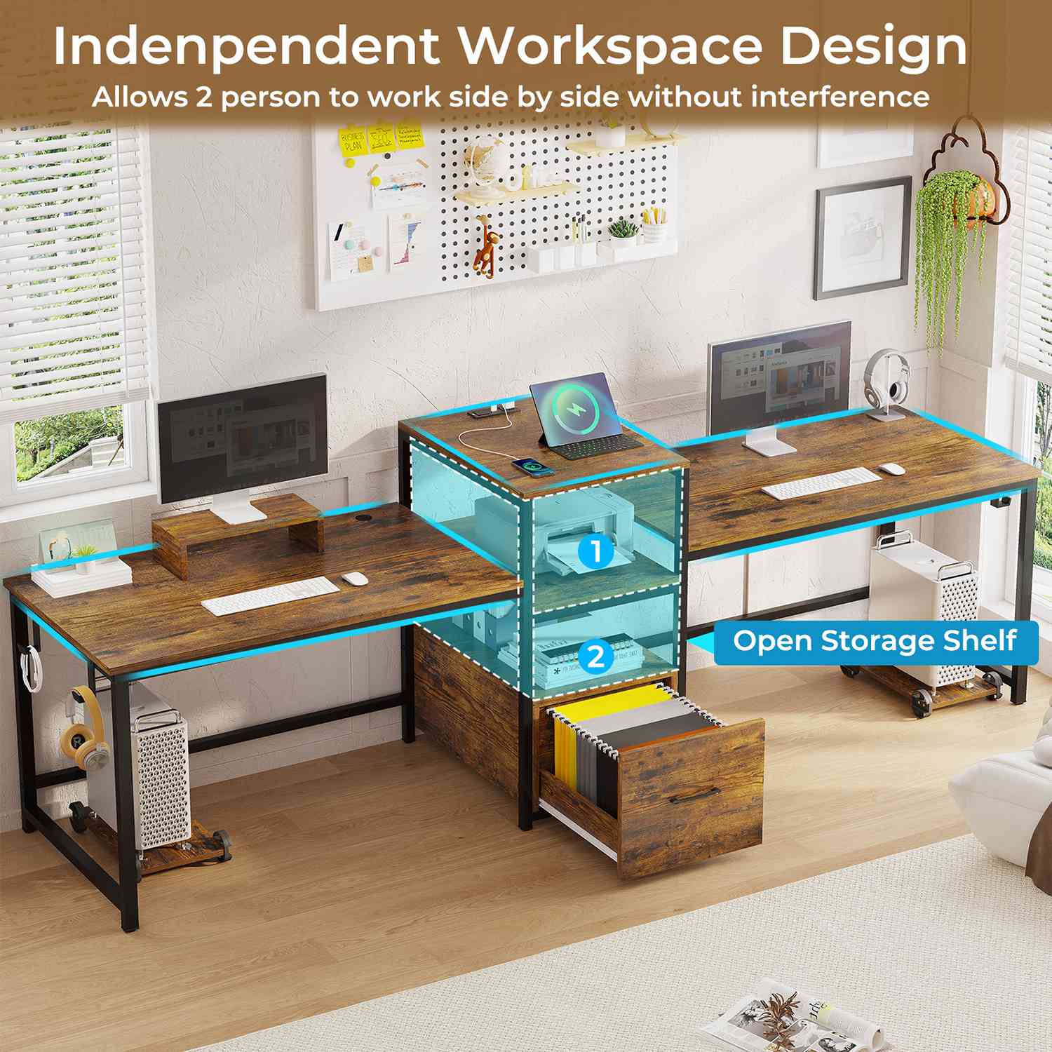 SEDETA 98 Inch Long Computer Desk for Home Office 2 Person Office Desk with Power Strip Storage