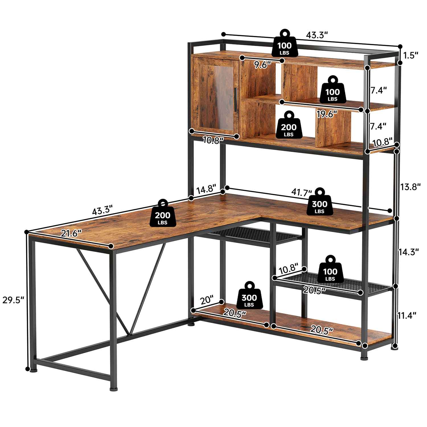 SEDETA 58 Inch L Shaped Corner Gaming Desk with LED Light and Storage Shelves for Home Office