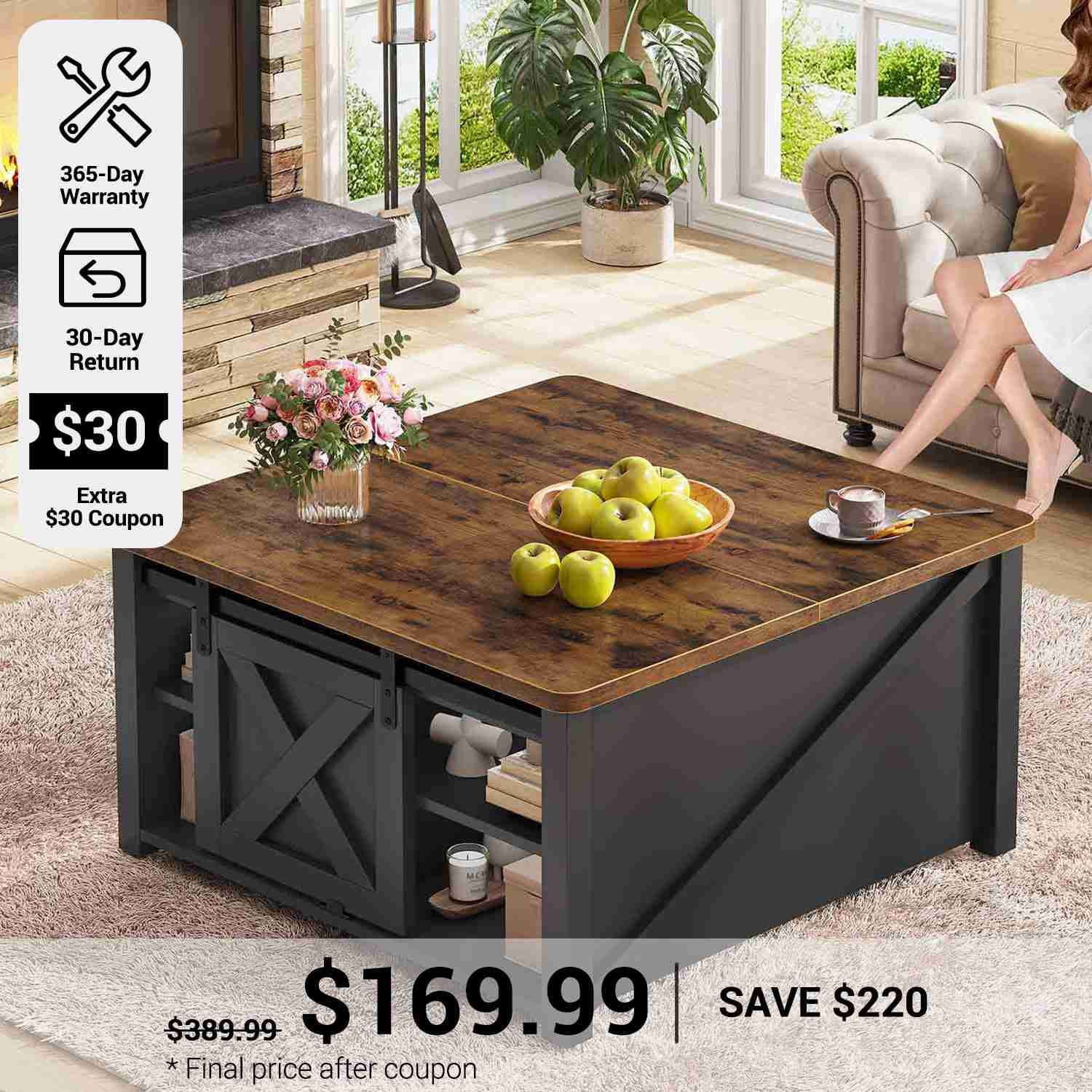 30 inch coffee table with storage store
