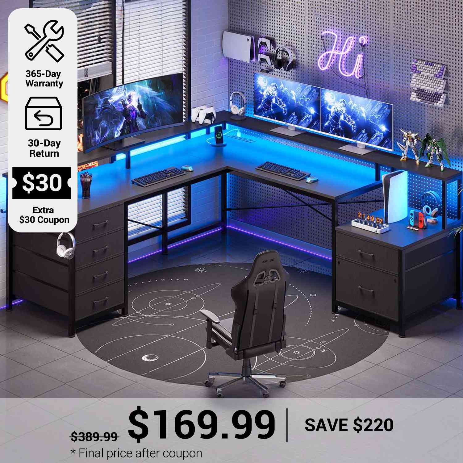 SEDETA® 108 Inch L Shaped Gaming Desk Corner Home Office Computer Desk
