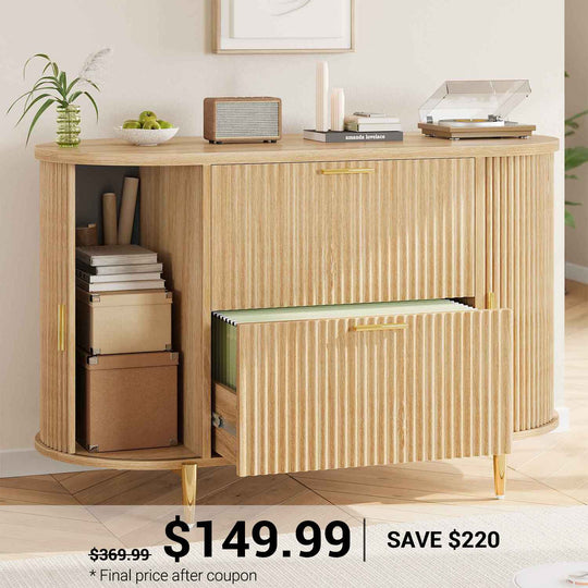 SEDETA | 39.4 Inch Fluted File Cabinet Light Luxury Design with 2 Draw
